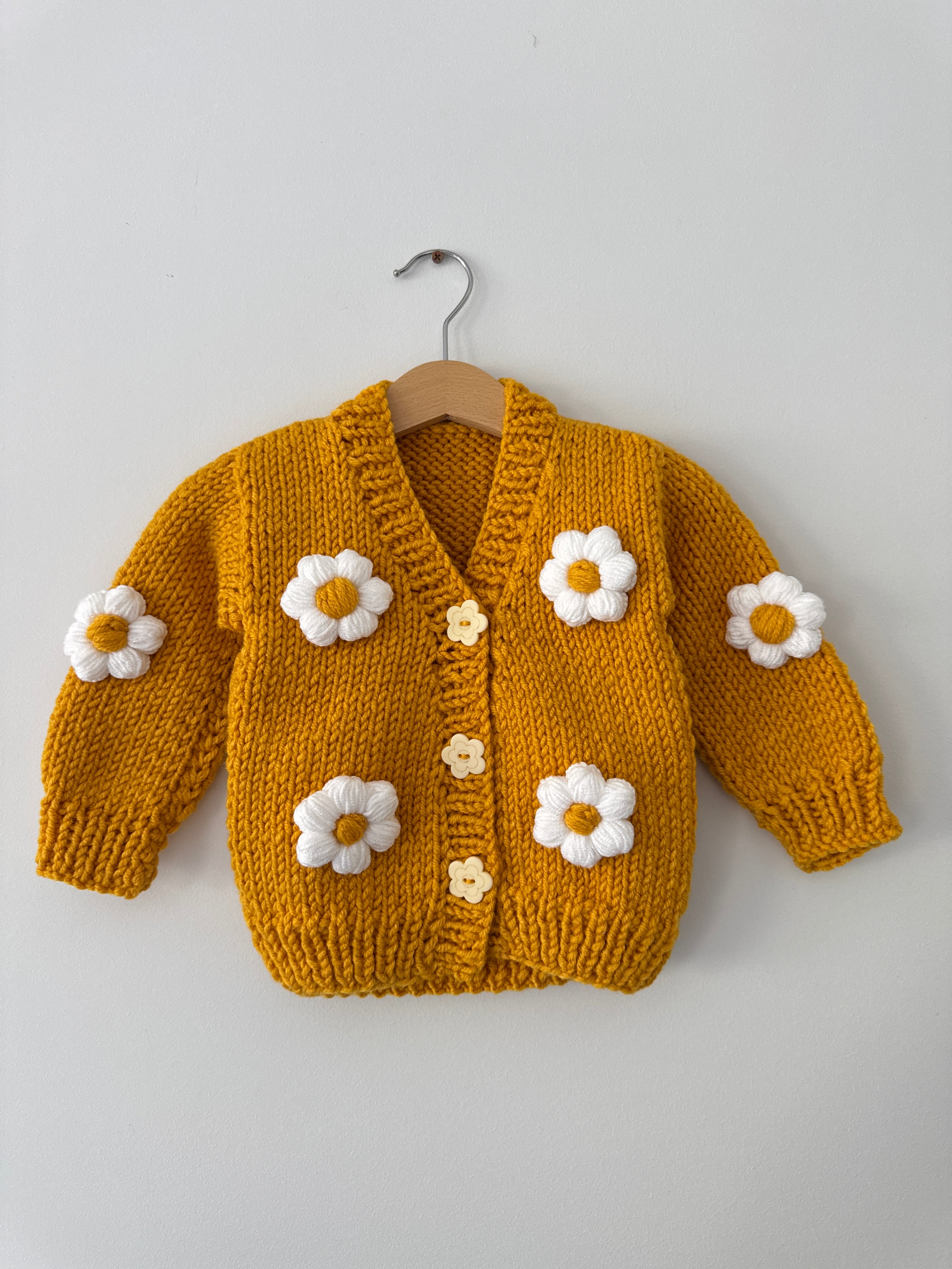 Knitted Flower Cardigan | Mustard – Little Cotton Ears
